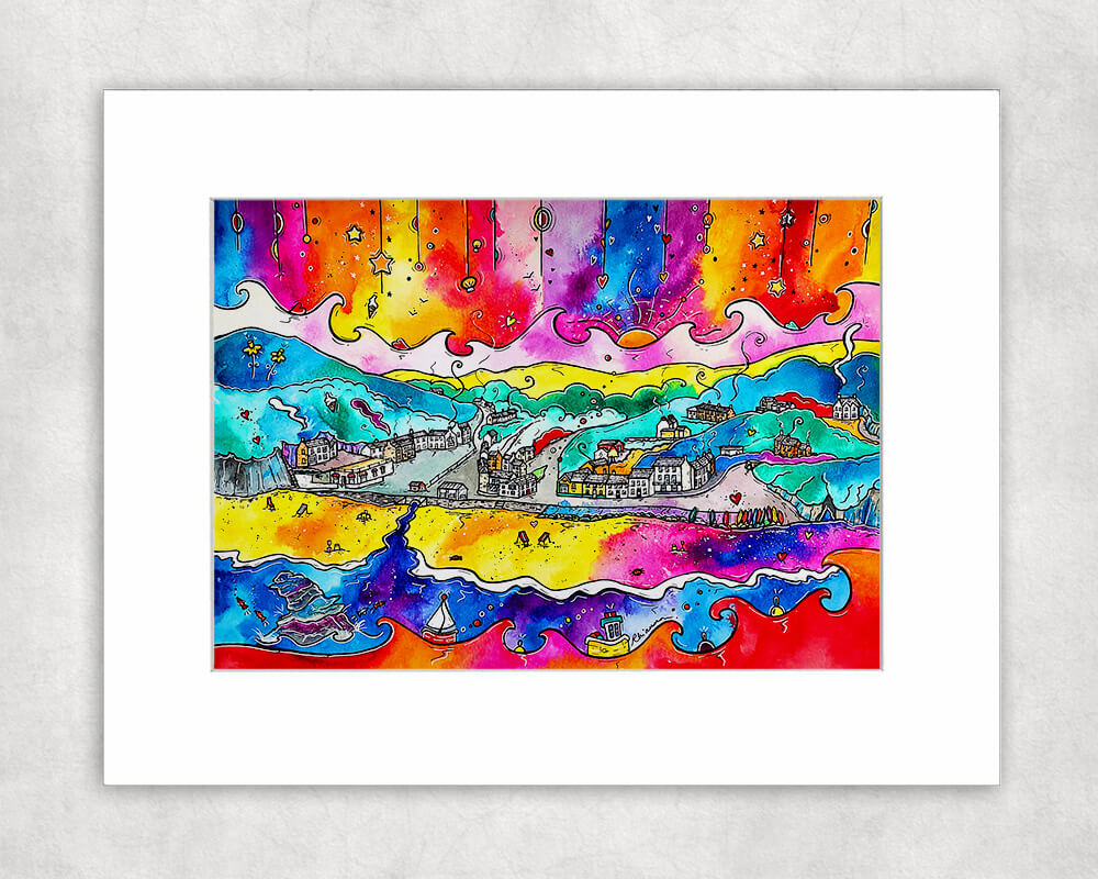 Llangrannog Magical Beach Mounted Print – Rhiannon Art
