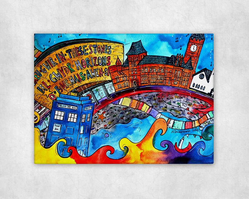 Rhiannon Art, Cardiff Beautiful Bay Printed Canvas