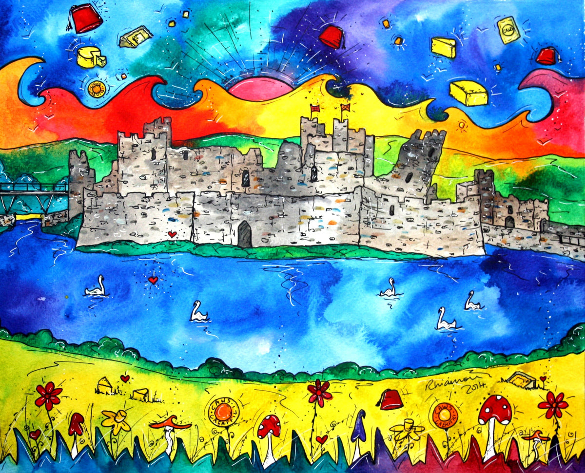 Rhiannon Art, Caerphilly Colourful Castle Printed Canvas