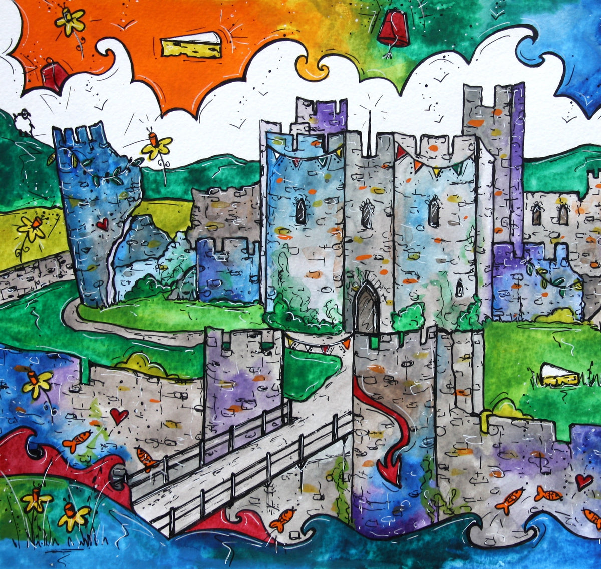 Rhiannon Art,Caerphilly Mythical Castle Mounted Print