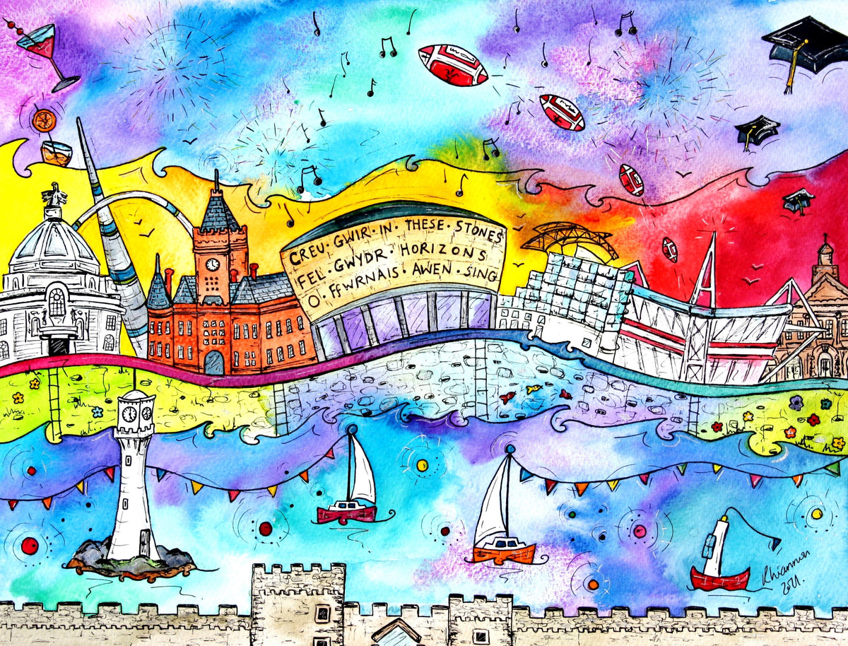 Rhiannon Art, Cardiff City of Dreams Printed Canvas