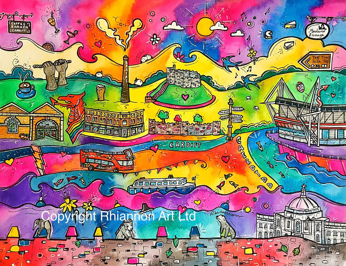 Rhiannon Art, Cardiff City Treasures Print, Wales