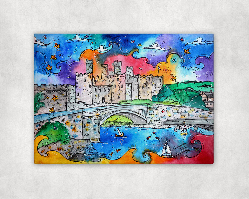 Rhiannon Art, Conwy, Happy Castle, Printed Canvas