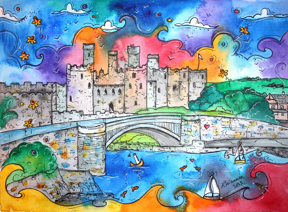 Rhiannon Art, Conwy, Happy Castle, Printed Canvas