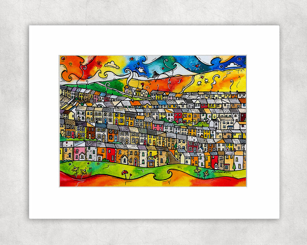 Rhiannon Art Happy Homes - Welsh Valleys Mounted Print, Wales