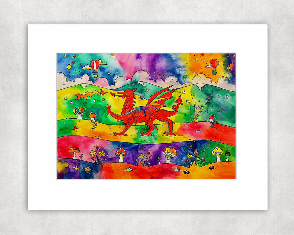 Rhiannon Art, Our Colourful Welsh Dragon Mounted Print
