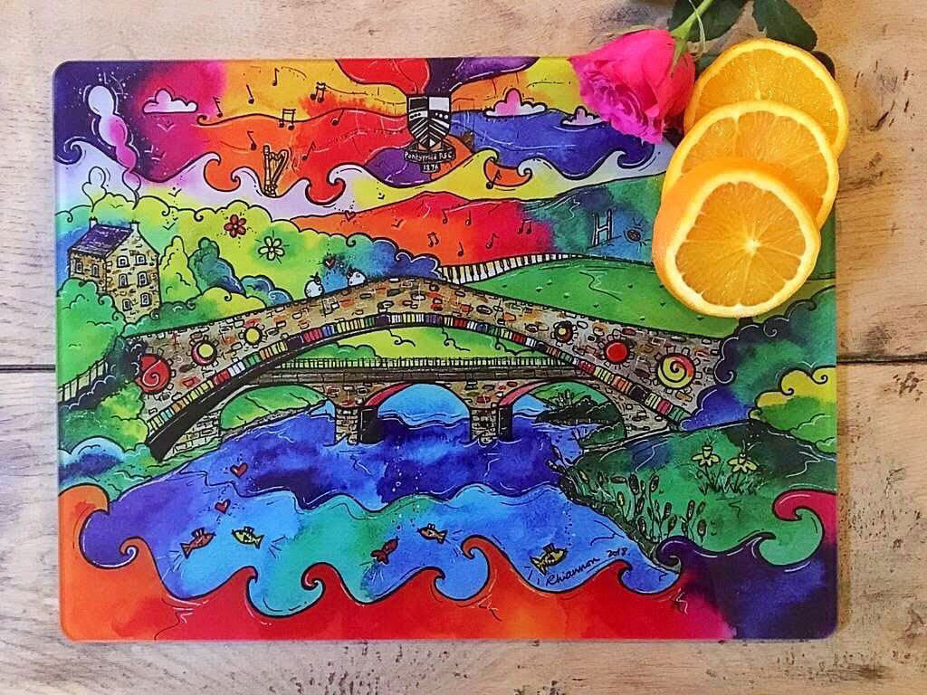 Rhiannon Art,Pontypridd Bridge of Memories Glass Worktop Saver