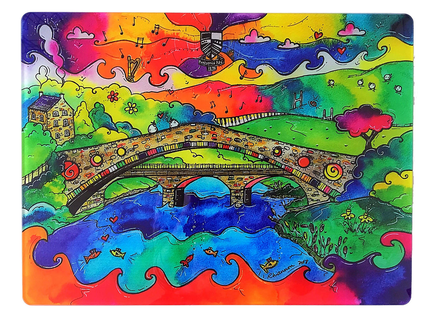 Rhiannon Art,Pontypridd Bridge of Memories Glass Worktop Saver