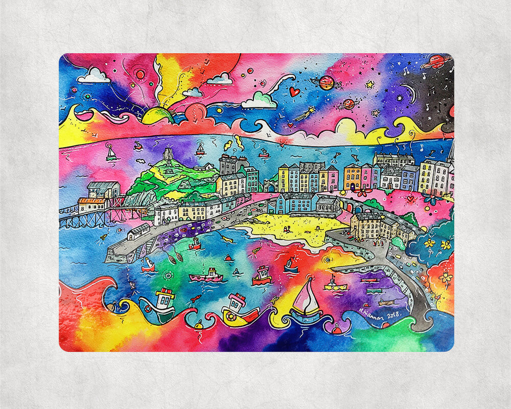 Rhiannon Art, Tenby Charming Harbour Glass Worktop Saver
